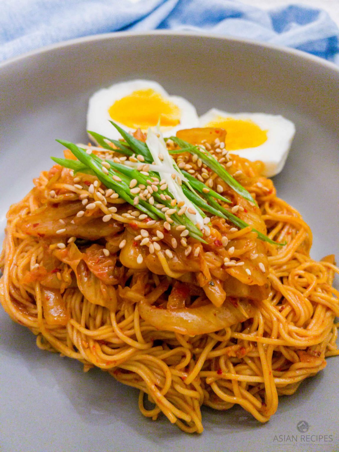 Korean Cold Noodles in a Spicy Kimchi Sauce – Asian Recipes At Home